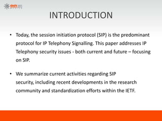 SIP security in IP telephony | PPT
