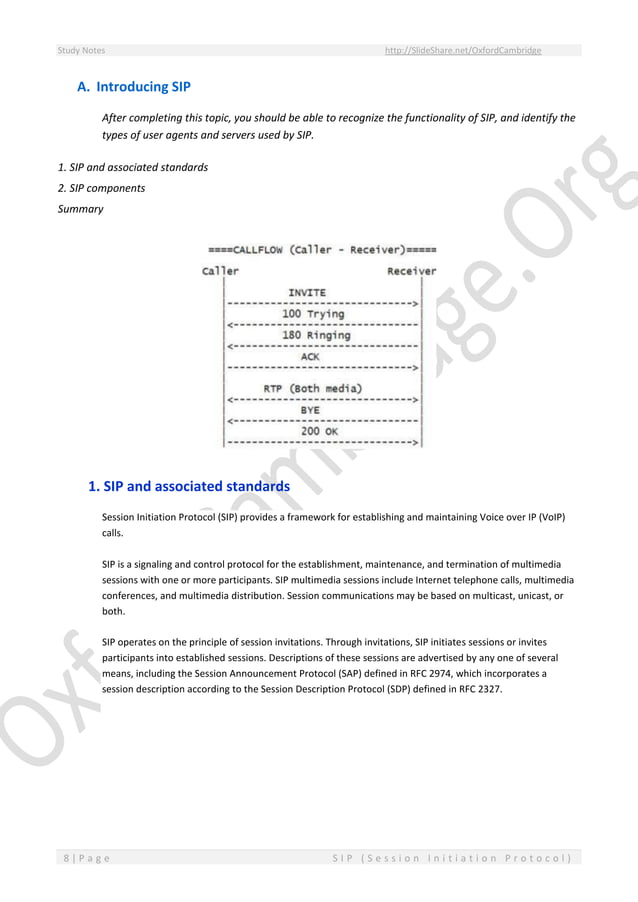 SIP (Session Initiation Protocol) - Study Notes | PDF