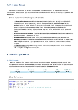 Siralama algoritmalari ileri algoritma analizi | PDF