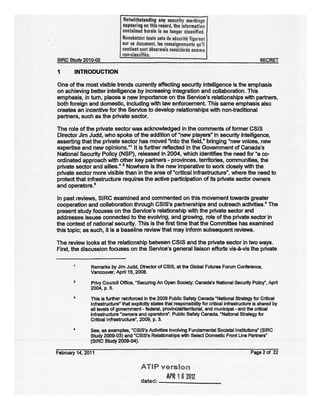 CSIS PRIVATE SECTOR RELATIONSHIPS - SIRC REVIEW 2010 | PDF