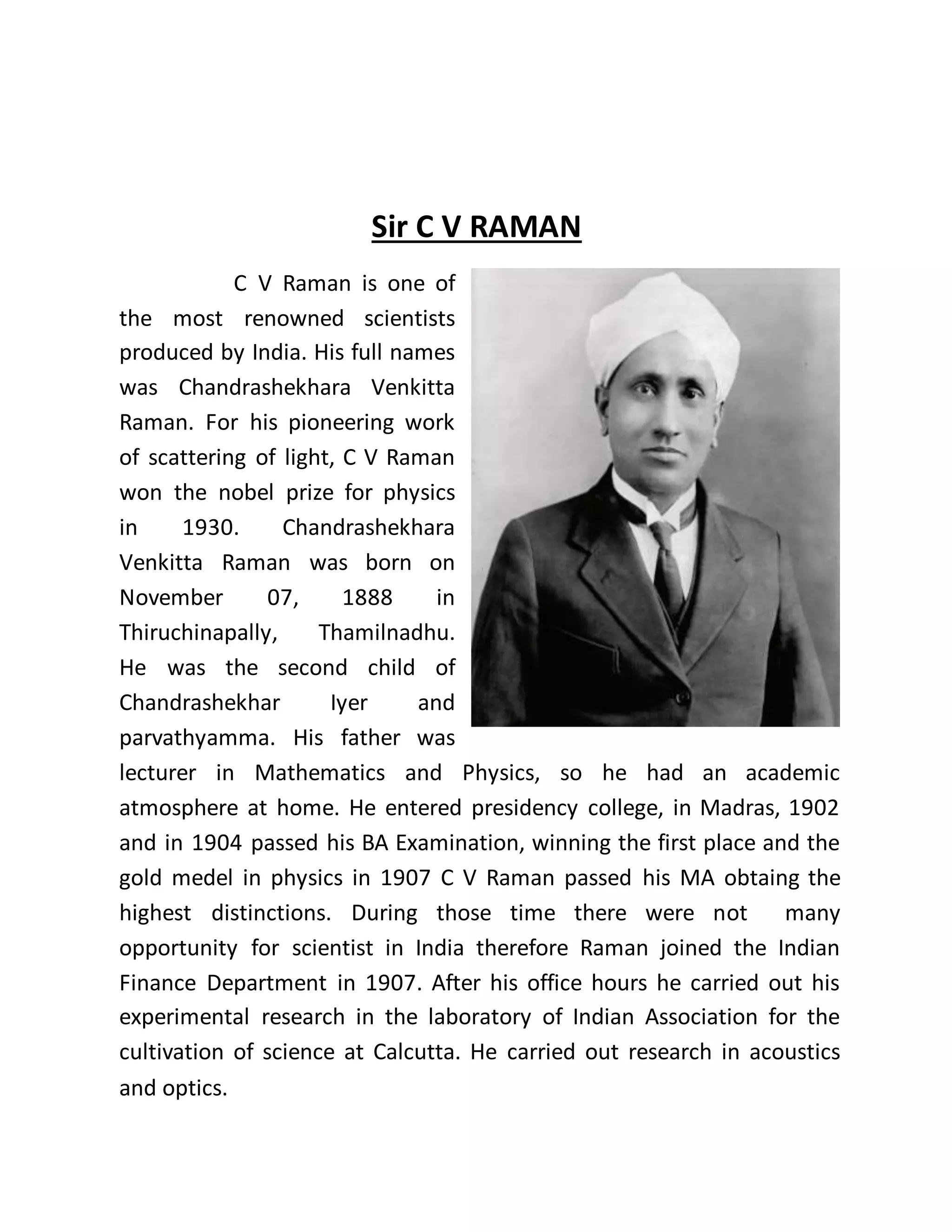 Sir c v raman | DOCX