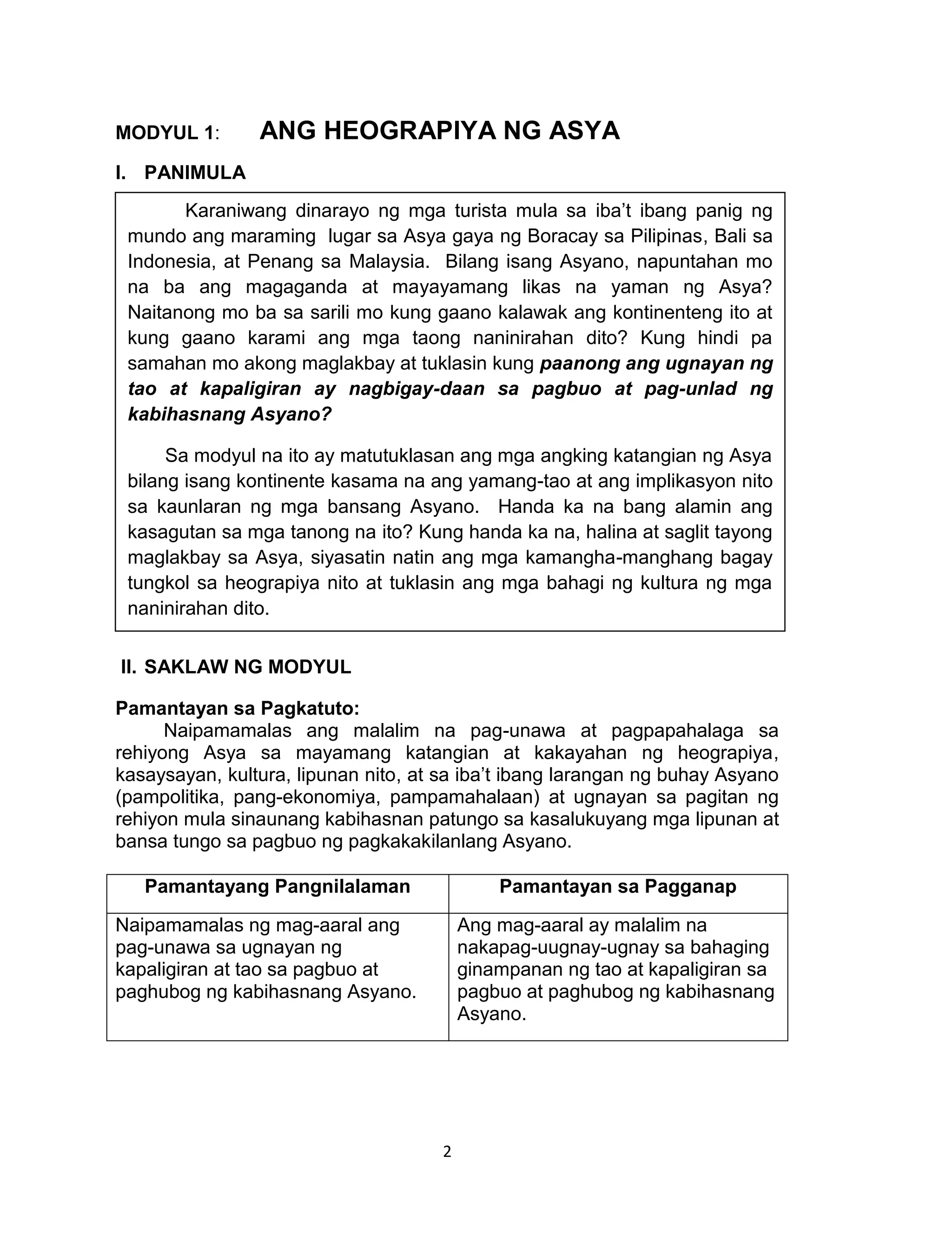 Kasaysayan ng Asya (modyul 1) Araling Panlipunan Grade 8 | PDF
