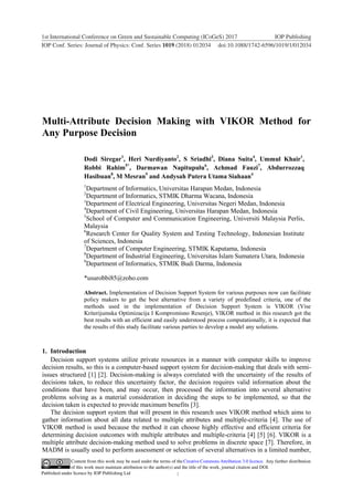 Multi-Attribute Decision Making with VIKOR Method for Any Purpose Decision | PDF | Computer ...