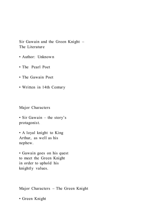 Sir gawain and the green knight –the literature• author | PDF