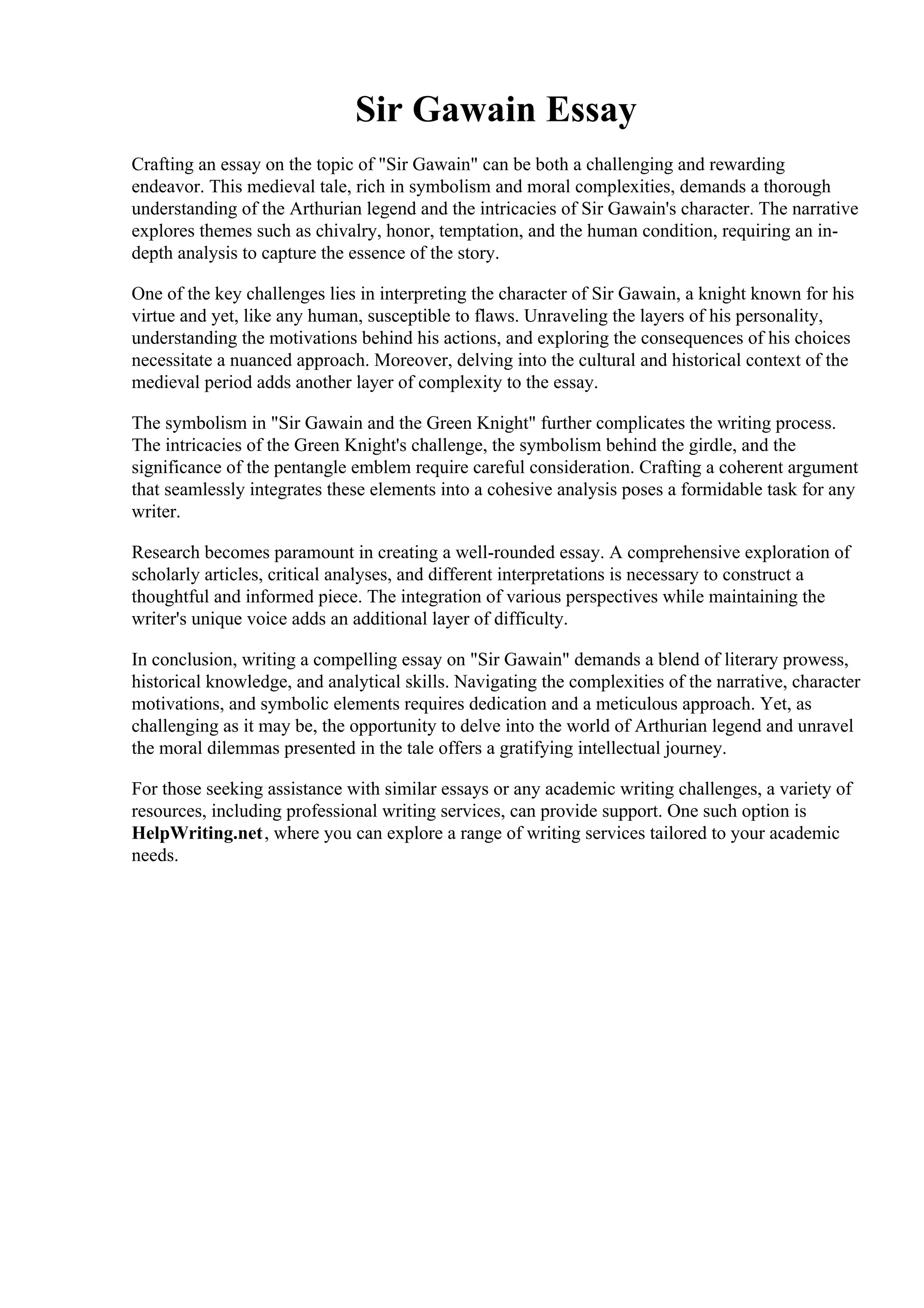 Sir Gawain Essay | PDF