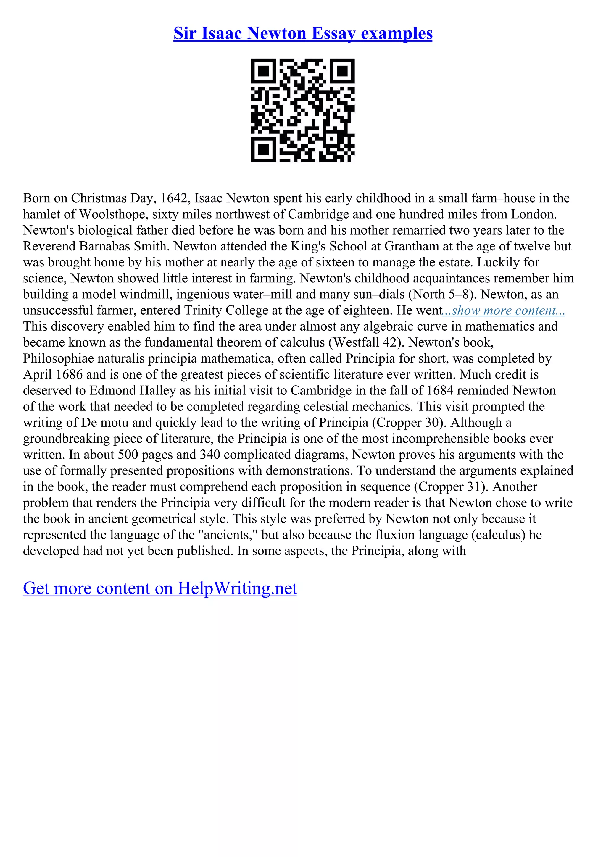 Sir Isaac Newton Essay Examples | PDF