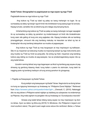Kadal Tahaw: Etnograpikal na pagsisiyasat sa mga sayaw ng mga T'boli | PDF