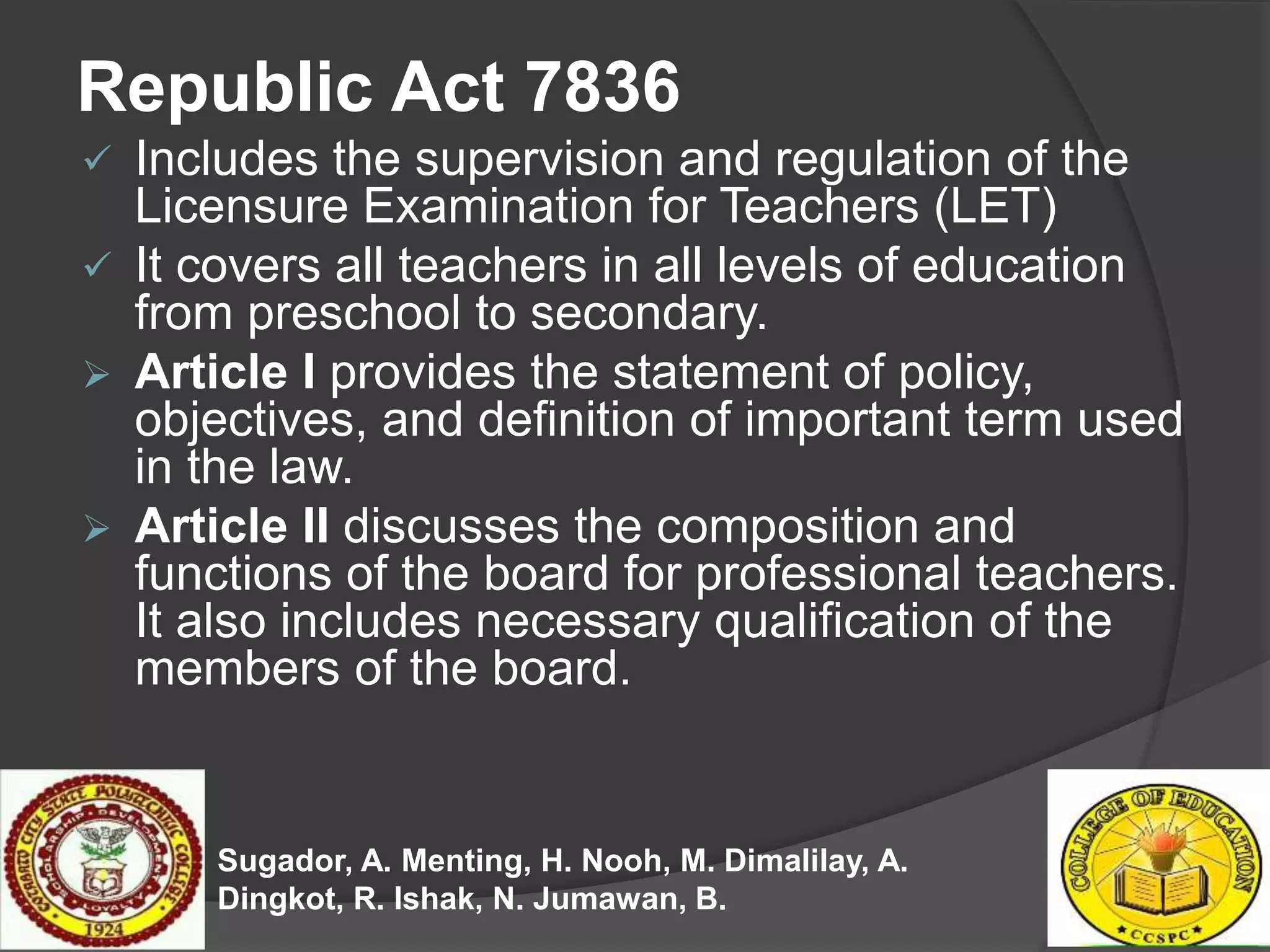 Legal Bases of the Teaching Profession | PPTX