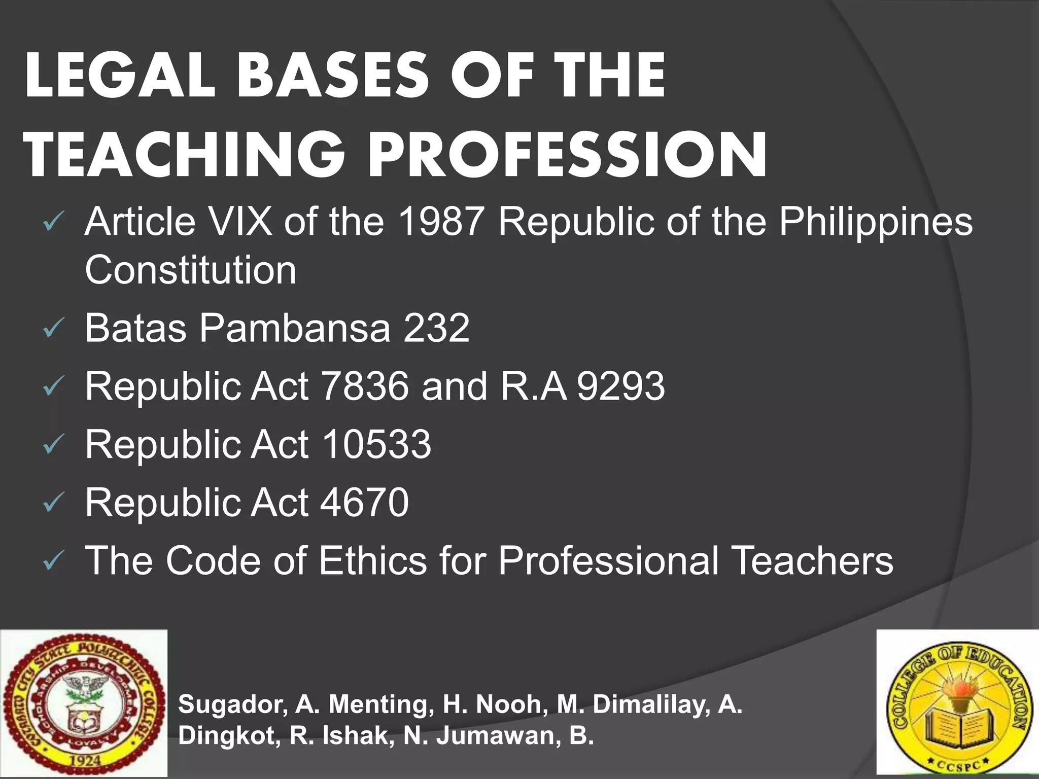 Legal Bases of the Teaching Profession | PPTX