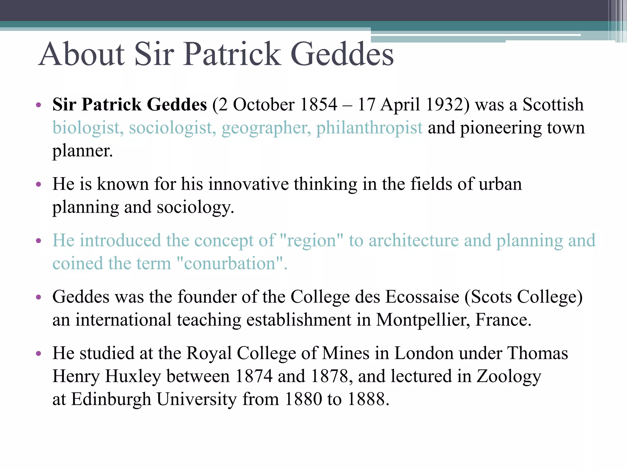 Sir patrick geddes | PPTX