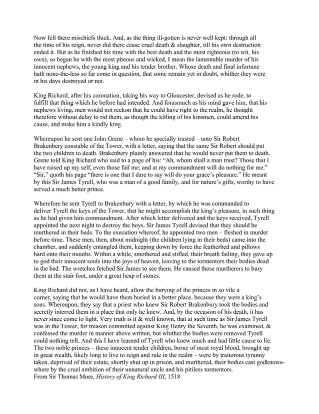 Sir thomas more, history of king richard iii, 1518 | PDF