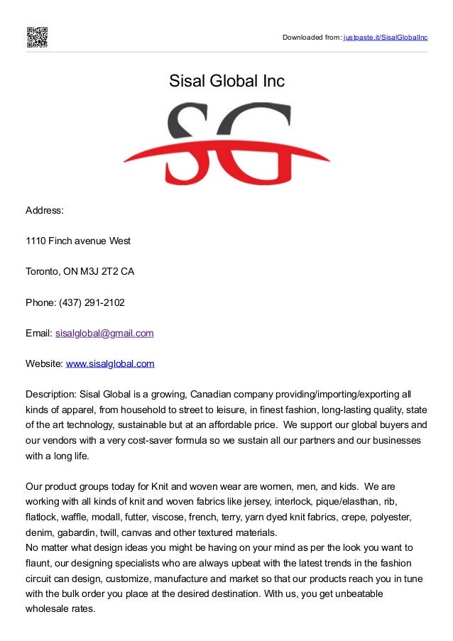 Sisal global inc | PDF