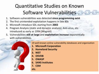 VULNERABILITIES AND EXPLOITATION IN COMPUTER SYSTEM – PAST, PRESENT ...