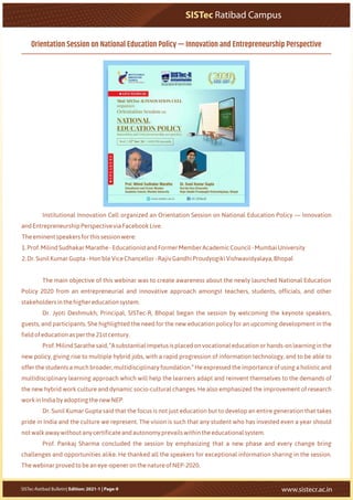 SISTec Ratibad Bulletin 2021 Edition-1 | The Best Engineering College in Bhopal | PDF