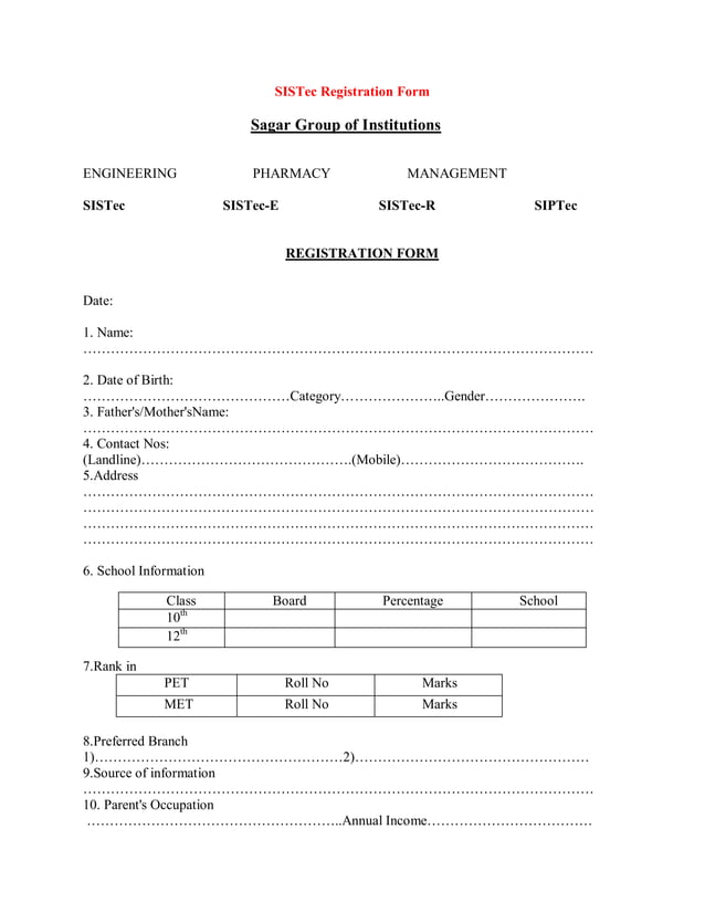 Sis tec registration form | PDF