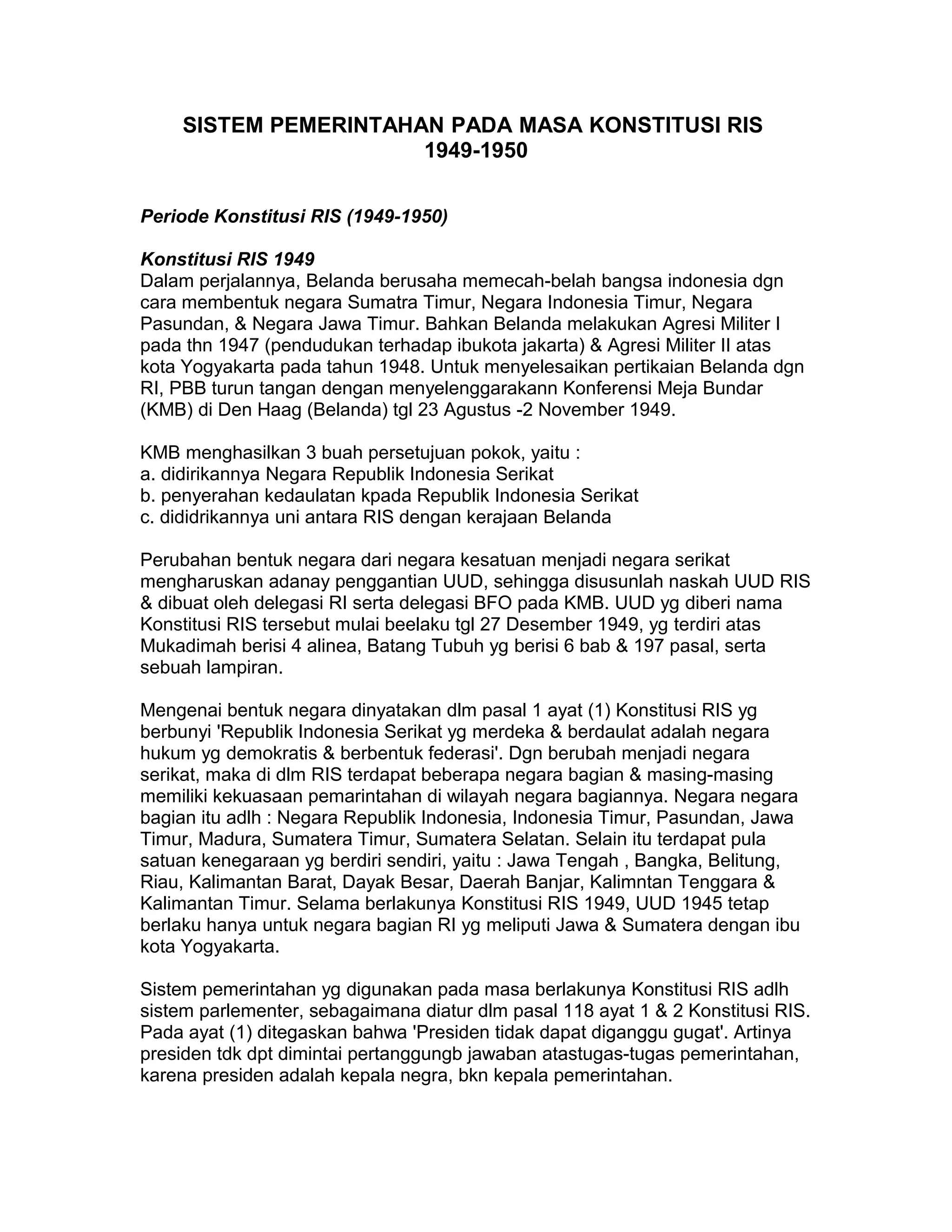 Sistem pemerintahan-pada-masa-konstitusi-ris | DOC