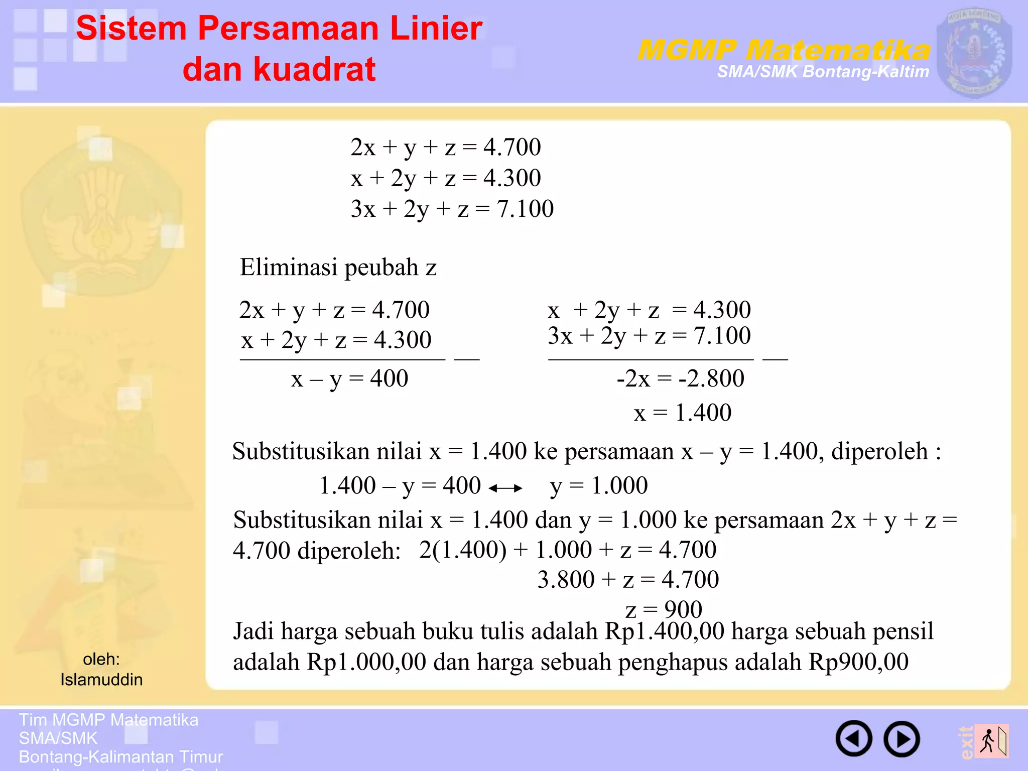 Sistem persamaan-linier | PPT