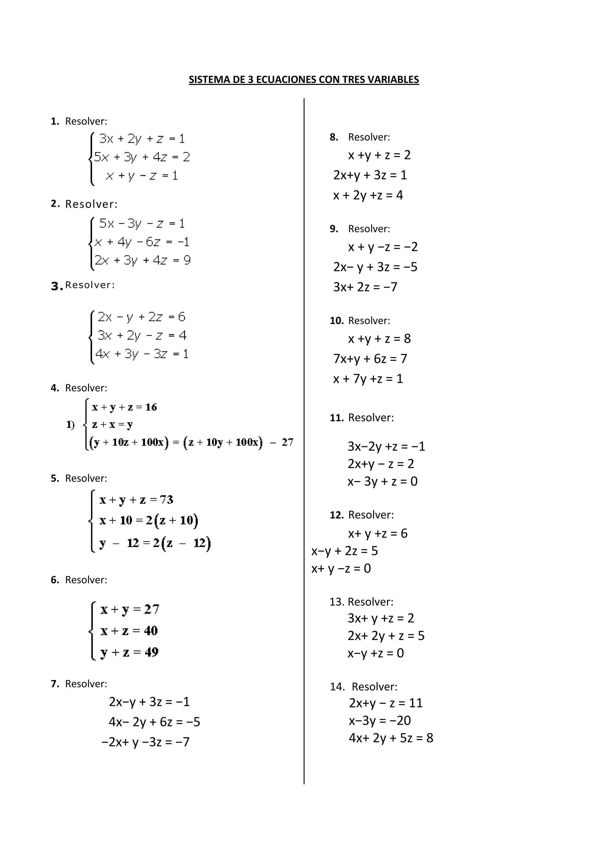 Sistema de 3 ecuaciones con tres variables | DOCX