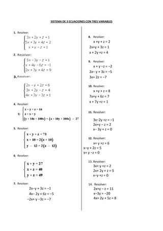 Sistema de 3 ecuaciones con tres variables | DOCX