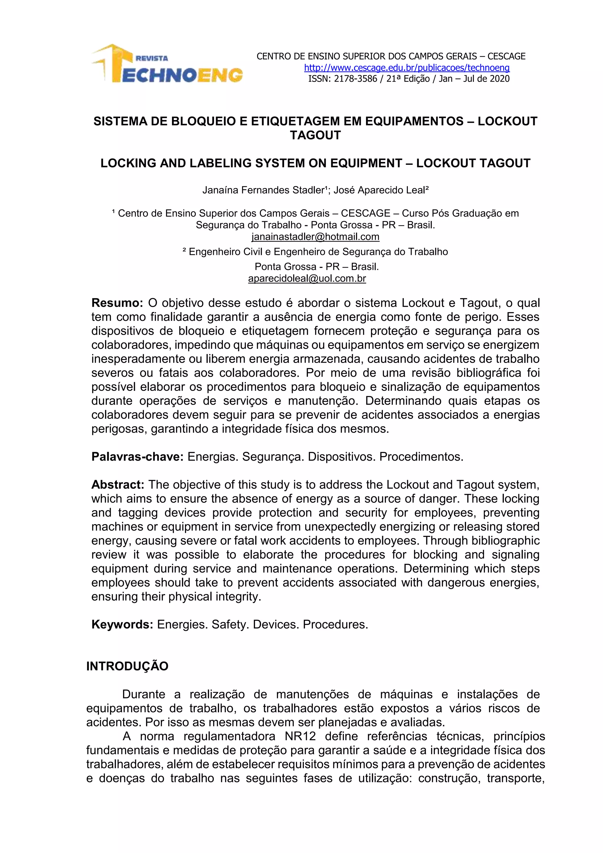 Sistema de bloqueio e etiquetagem lockout e tagout | PDF