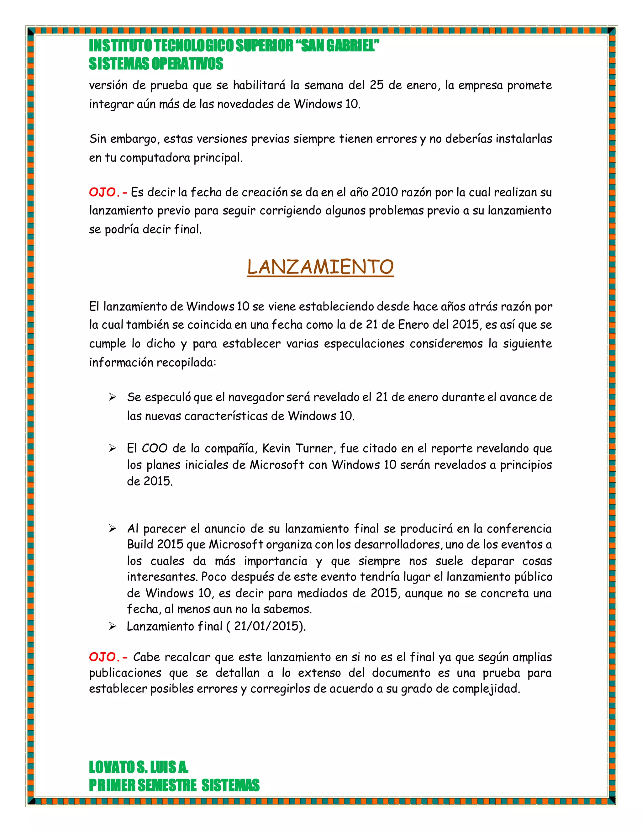 Sistema operativo windows 2010 | PDF