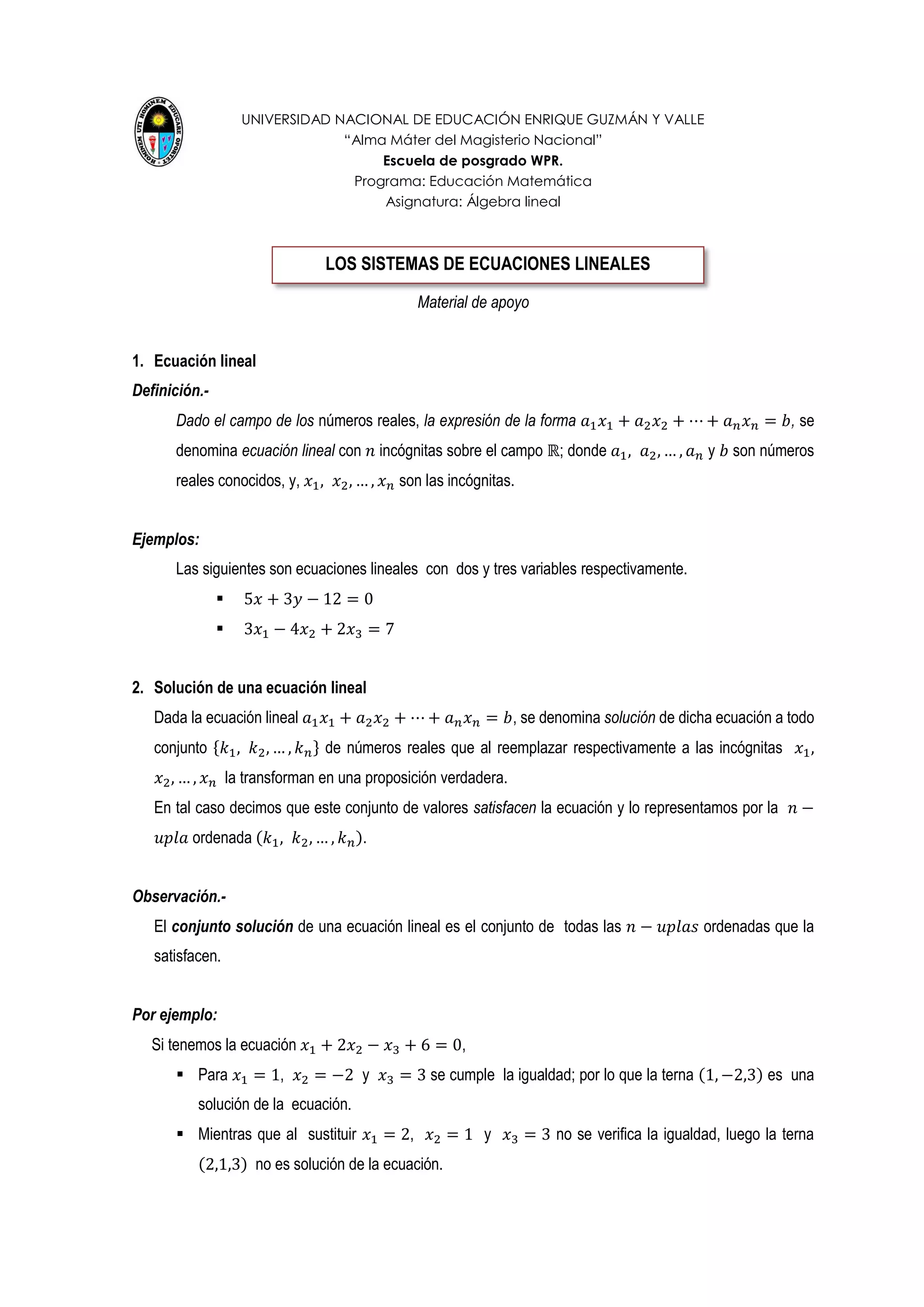 Sistemas de ecuaciones lineales | PDF