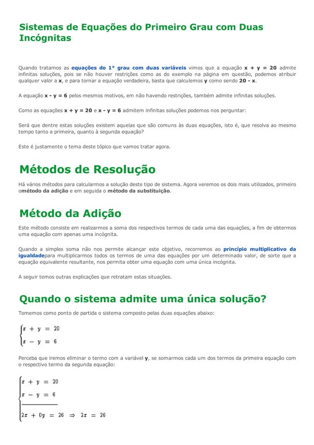 Sistemas de equações do 1° grau com 2 incógnitas | PDF | Physics | Science