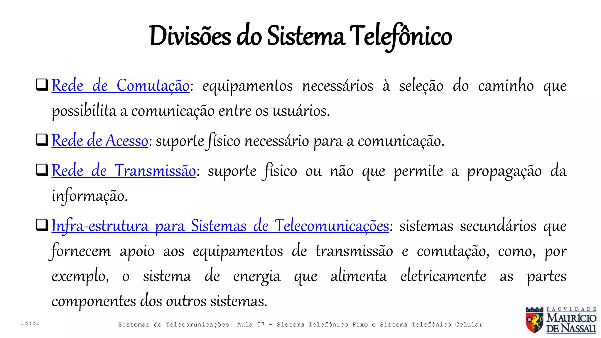 Sistemas de Telecomunicações - Aula 07 - Sistema Telefônico Fixo e ...