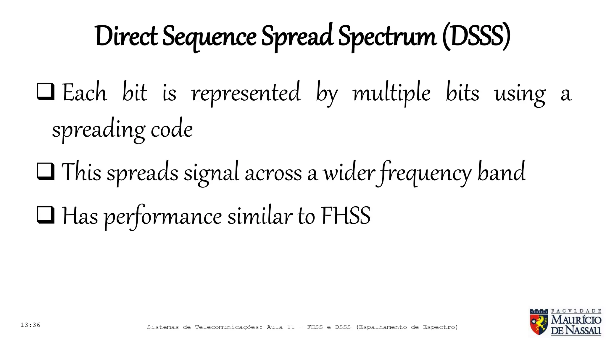 Sistemas de Telecomunicações - Aula 11 - FHSS (Frequency Hopping Spread ...