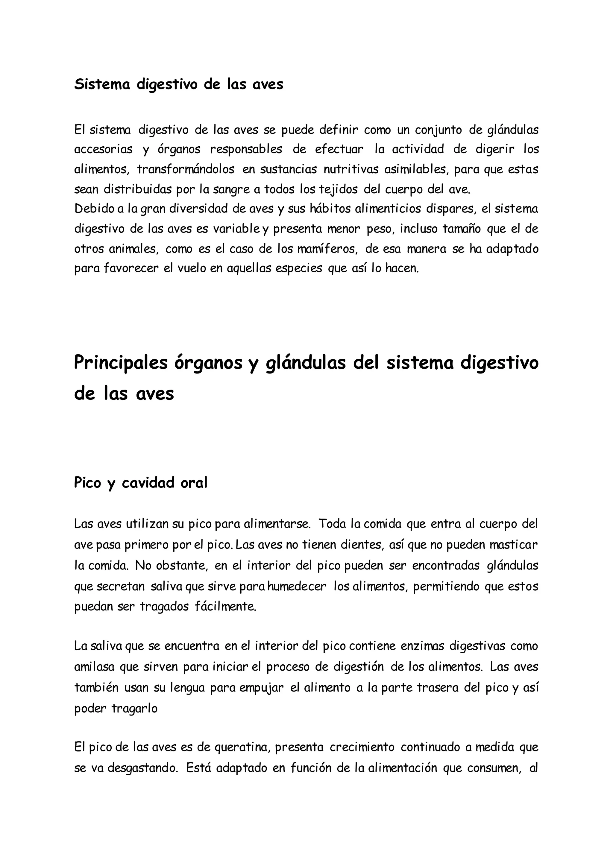 Sistemas digestivo y respiratorio de las aves | DOCX