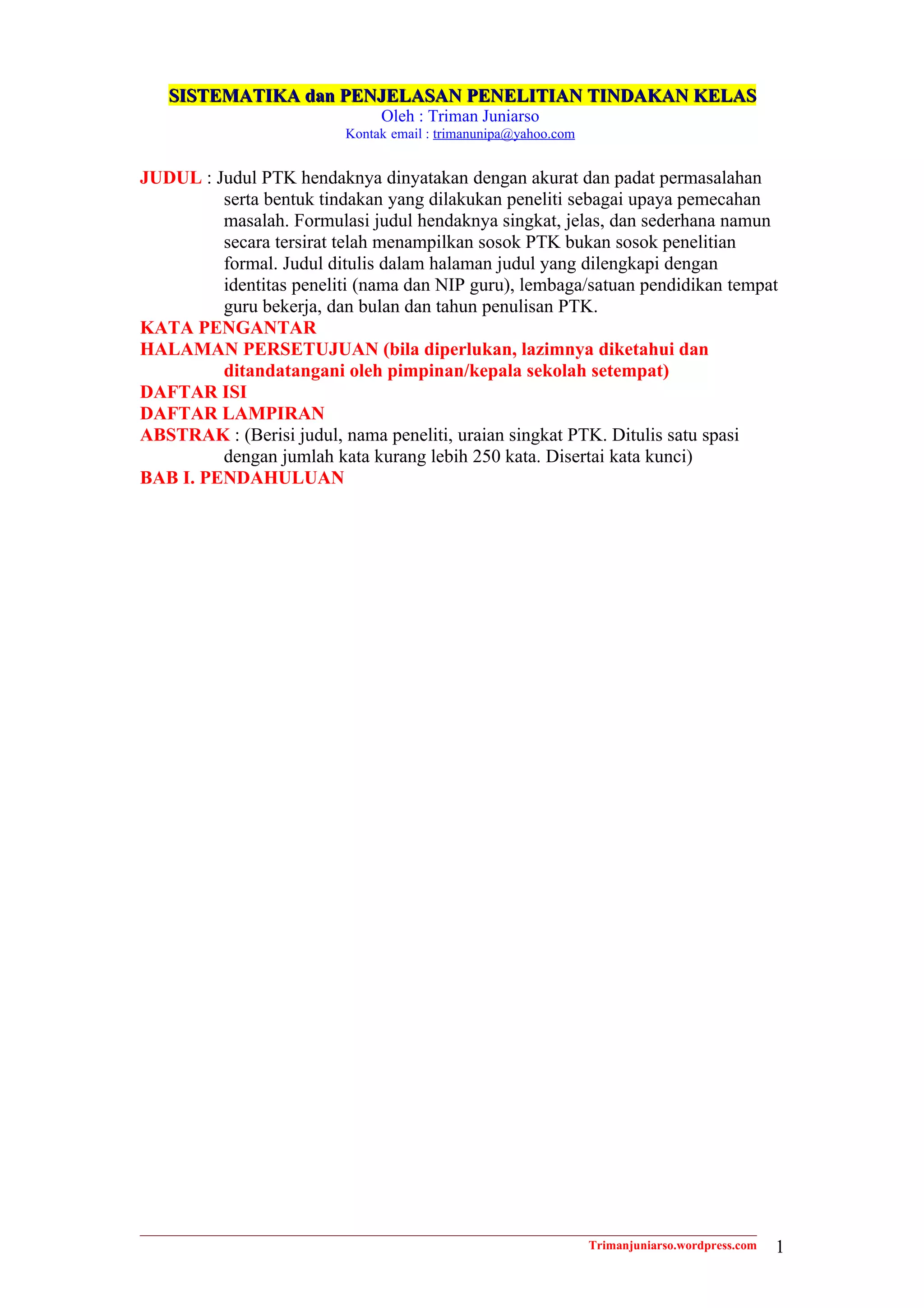 Sistematika dan penjelasan ptk | PDF