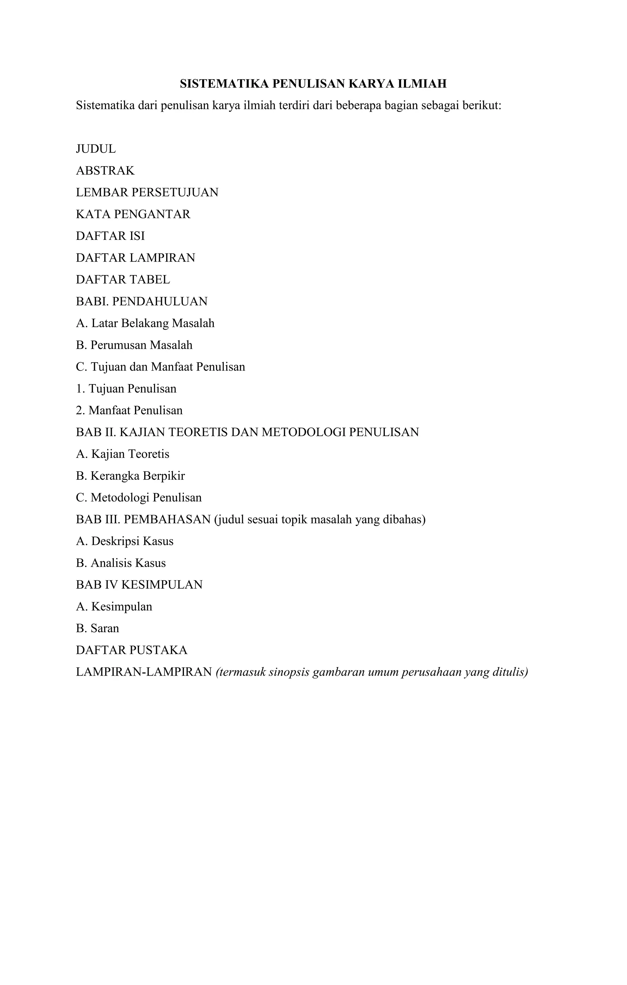 SISTEMATIKA PENULISAN | PDF