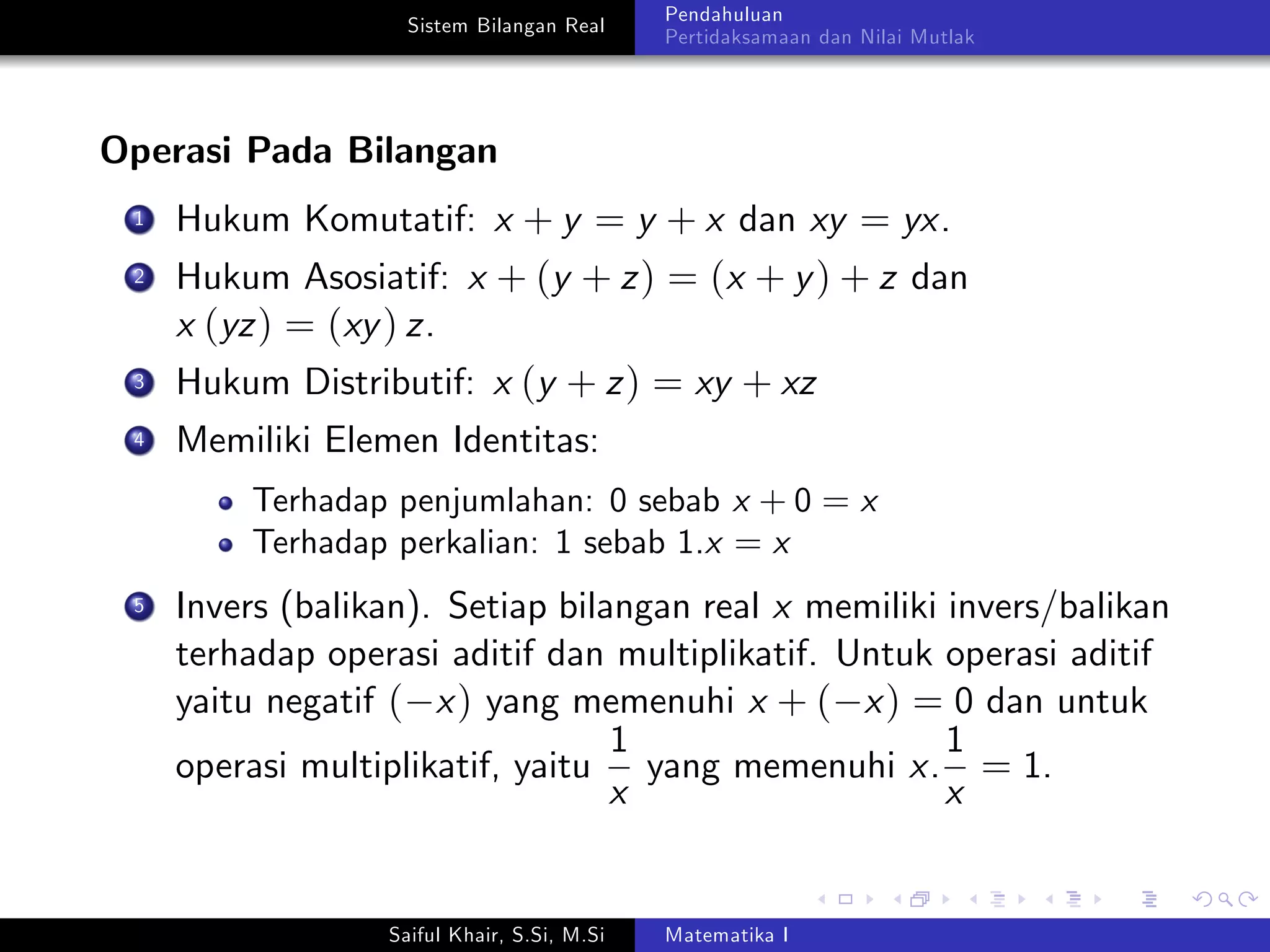 Sistem bilangan real ( matematika i ) | PDF