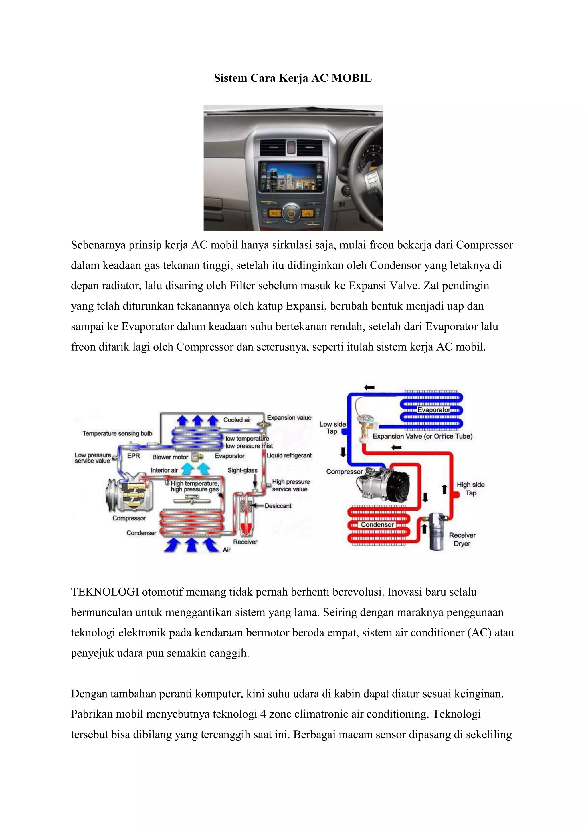 Sistem cara kerja ac mobil | DOCX