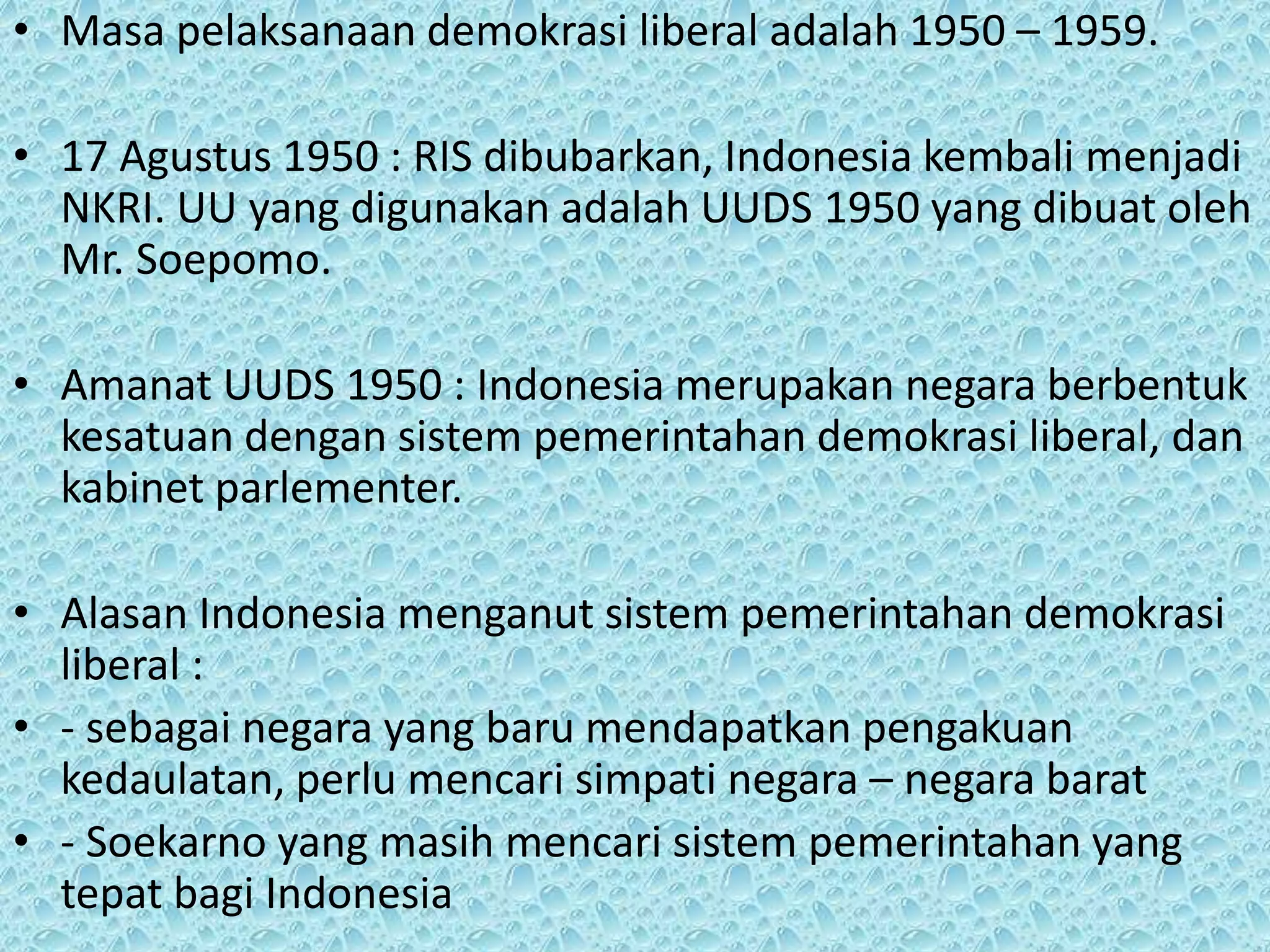 Sistem dan Struktur Politik dan Ekonomi Masa Demokrasi Parlementer | PPTX