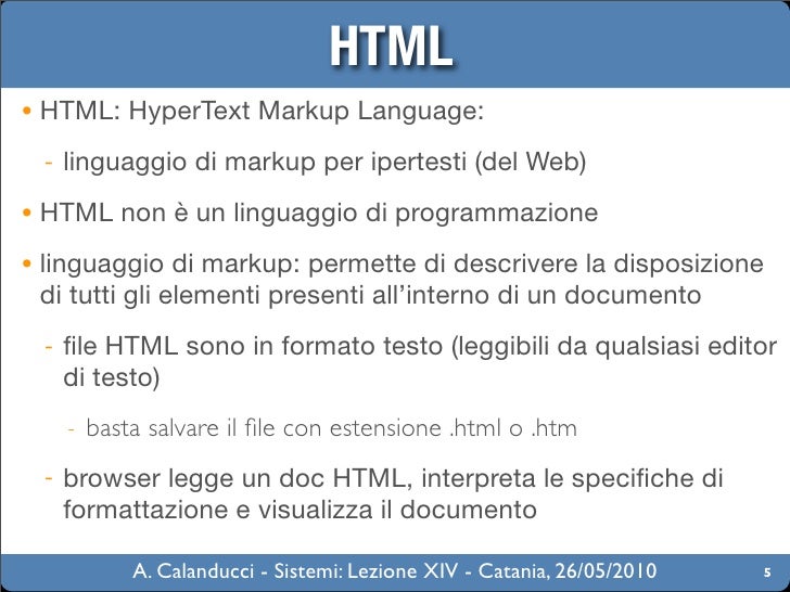 Sistemi - Lezione XIV - Introduzione a HTML