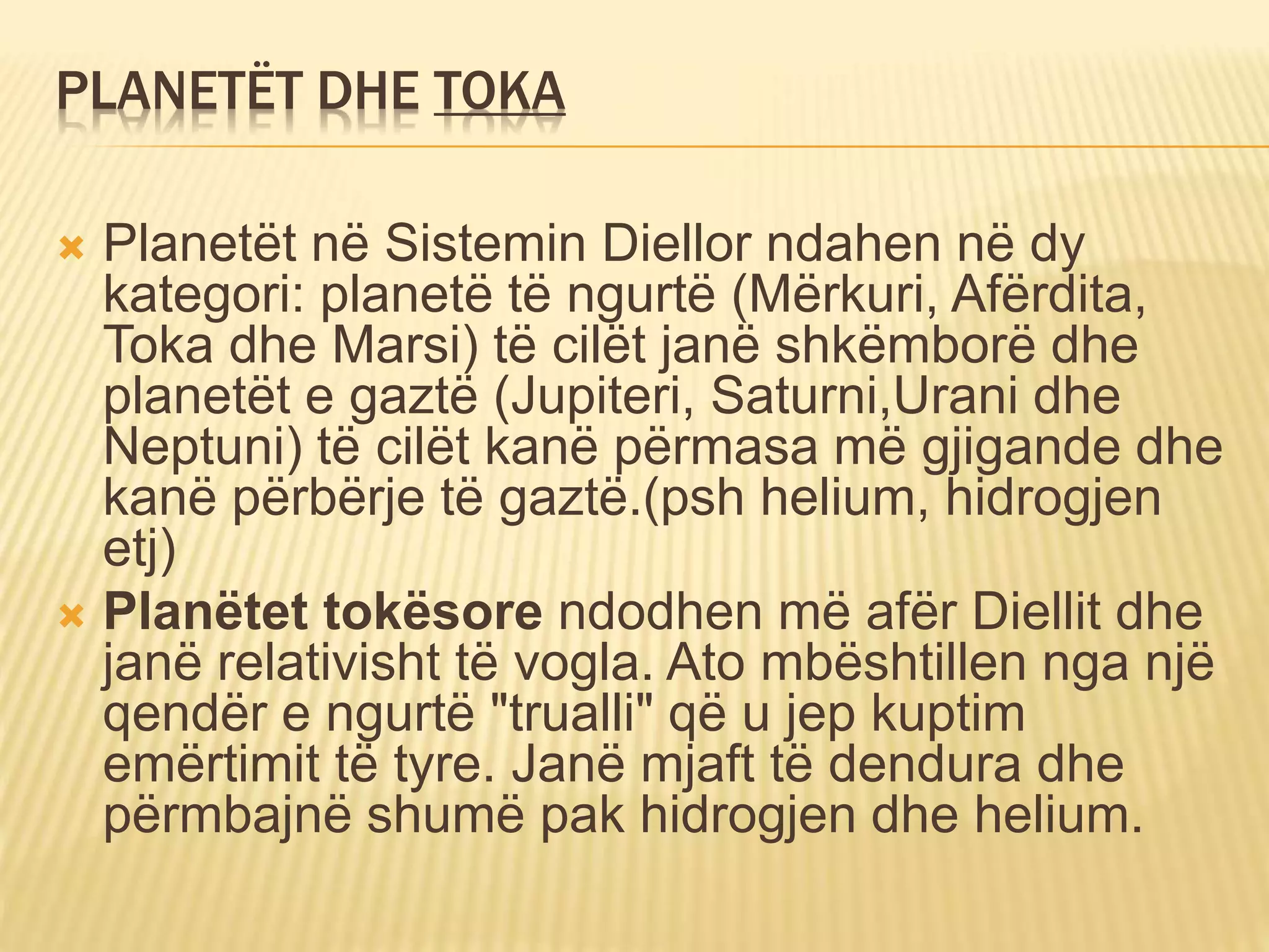 Sistemi diellor dhe elementet e tij | PPTX