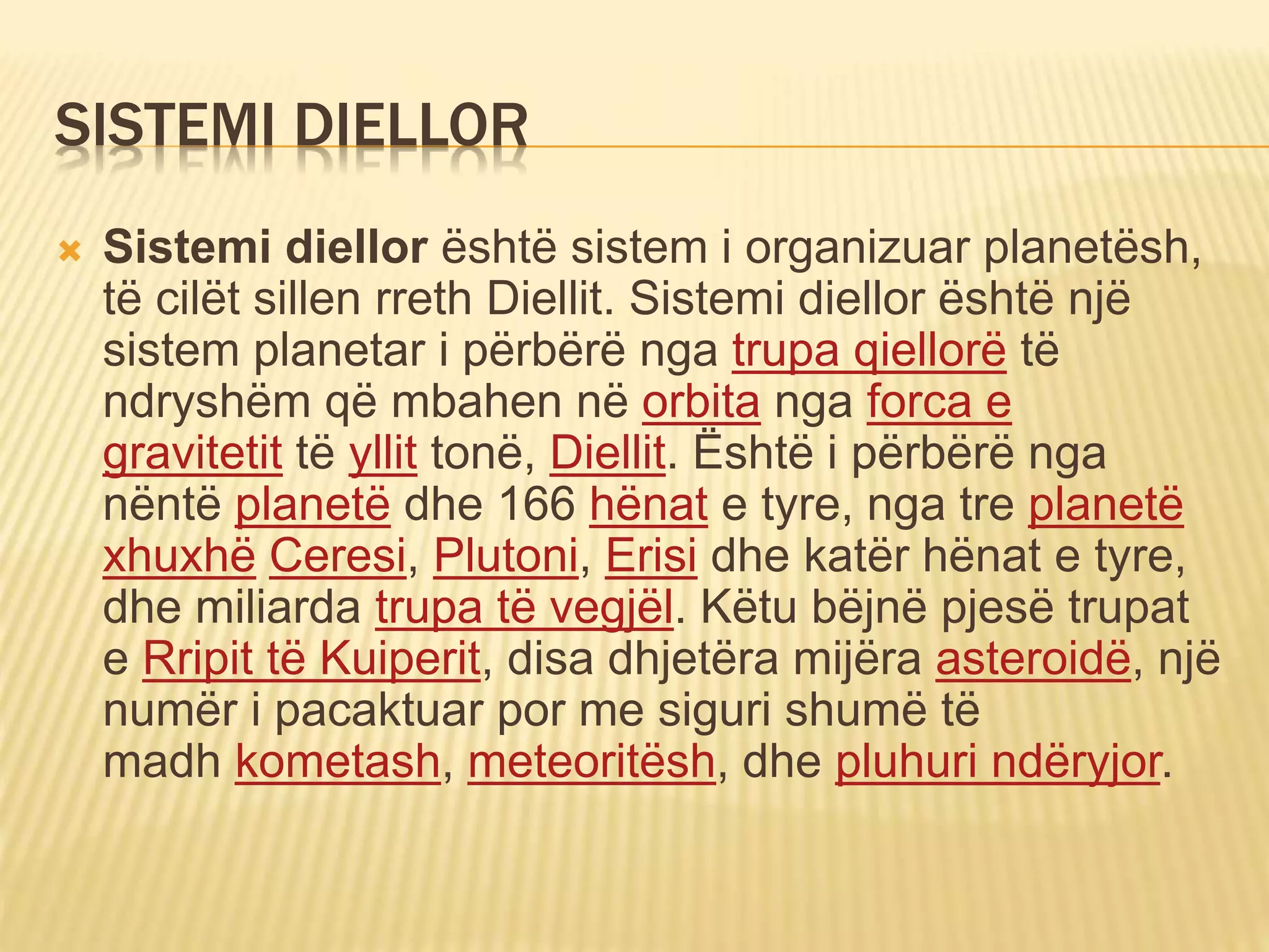 Sistemi diellor dhe elementet e tij | PPTX