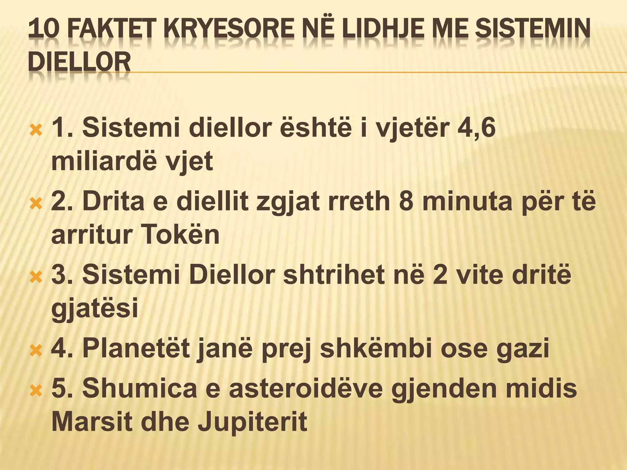 Sistemi diellor dhe elementet e tij | PPTX