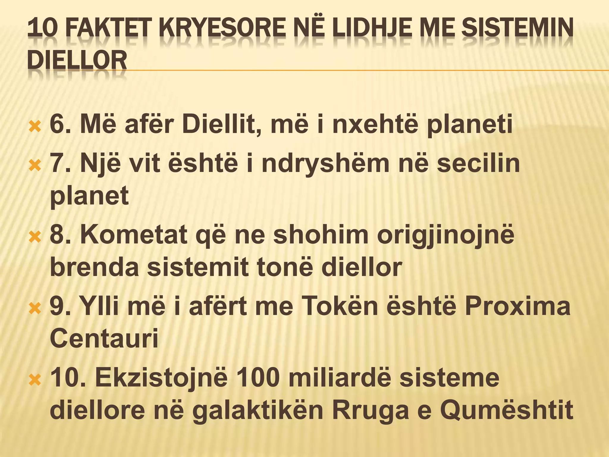 Sistemi diellor dhe elementet e tij | PPTX