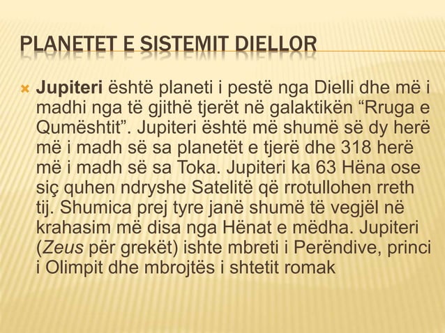 Sistemi diellor dhe elementet e tij | PPTX