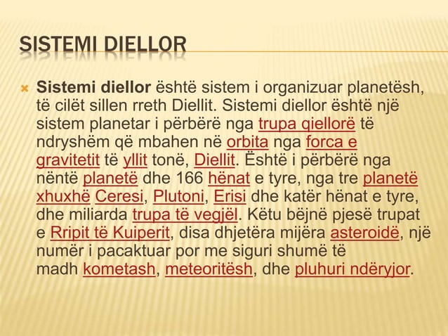 Sistemi diellor dhe elementet e tij | PPTX
