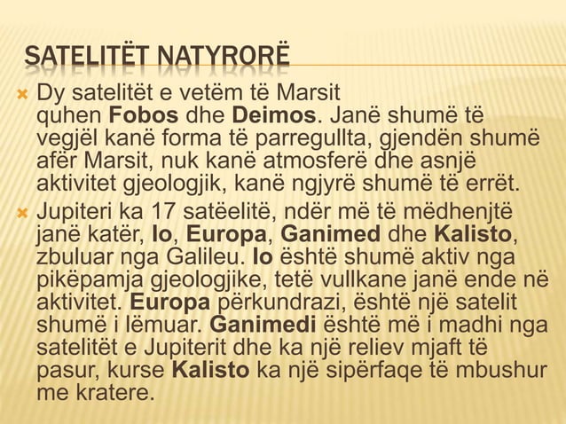 Sistemi diellor dhe elementet e tij | PPTX