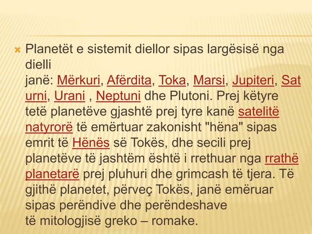 Sistemi diellor dhe elementet e tij | PPTX