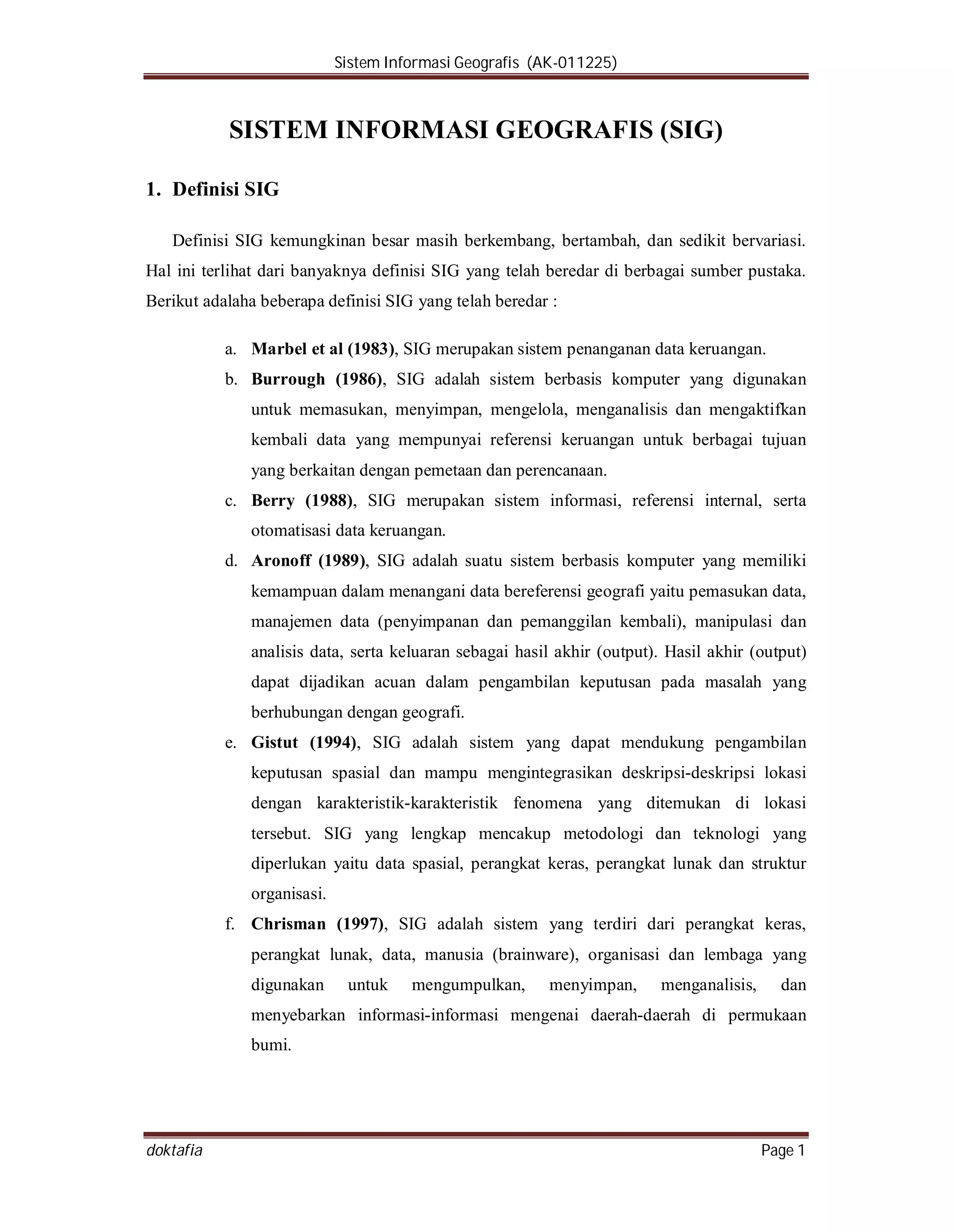 Sistem informasi geografis 1 | PDF