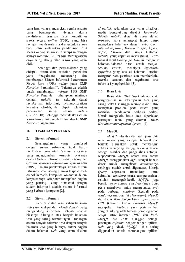 Sistem informasi penerimaan siswa baru smp xaverius pagaralam berbasis website | PDF