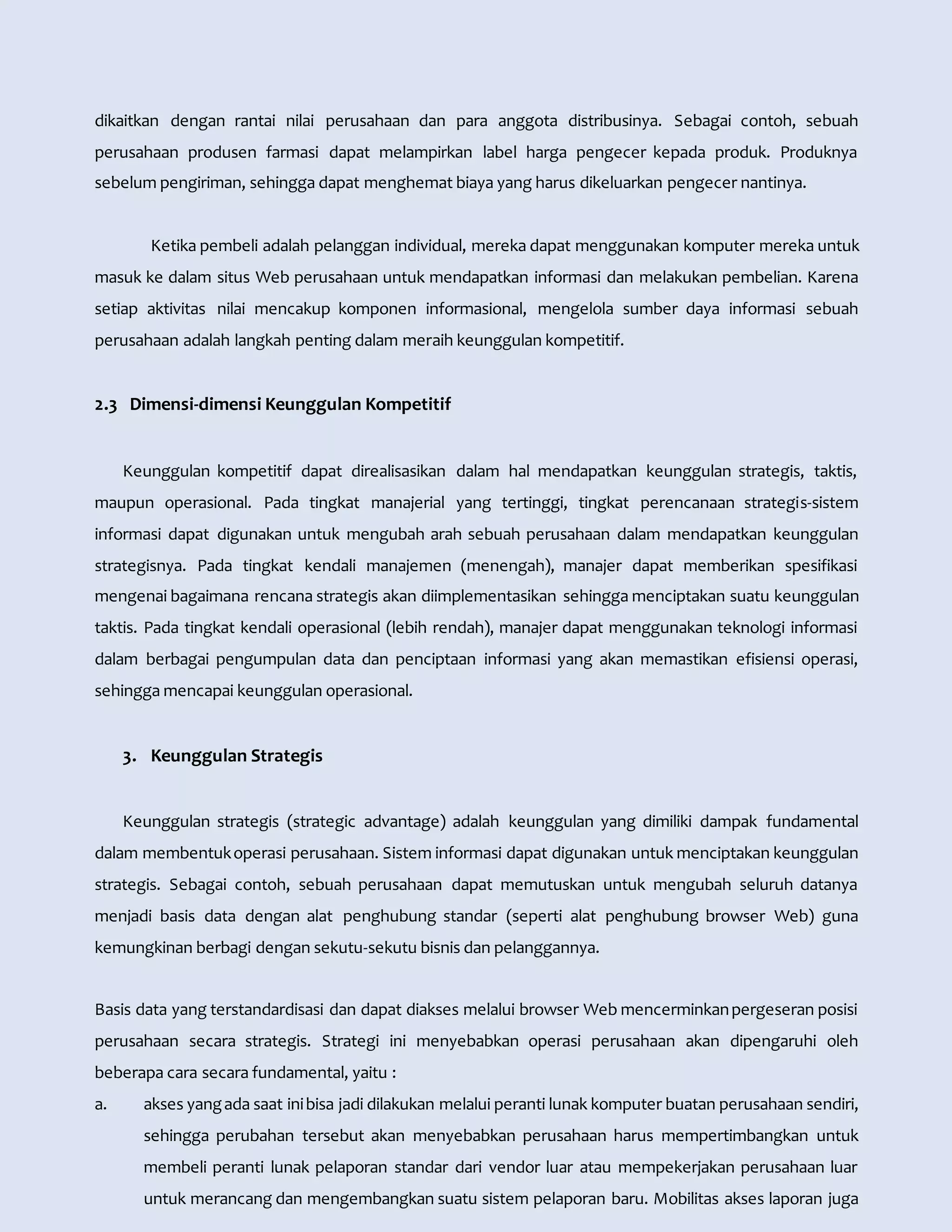Sistem informasi untuk pesaingan keunggulan | PDF