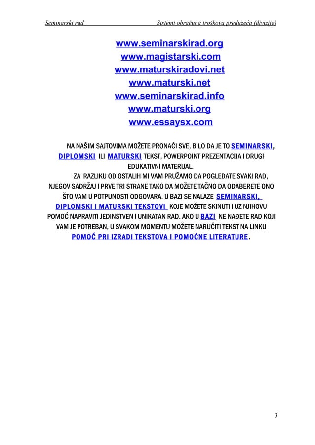 Sistemi obracuna troskova preduzeca divizije- - ij | DOC