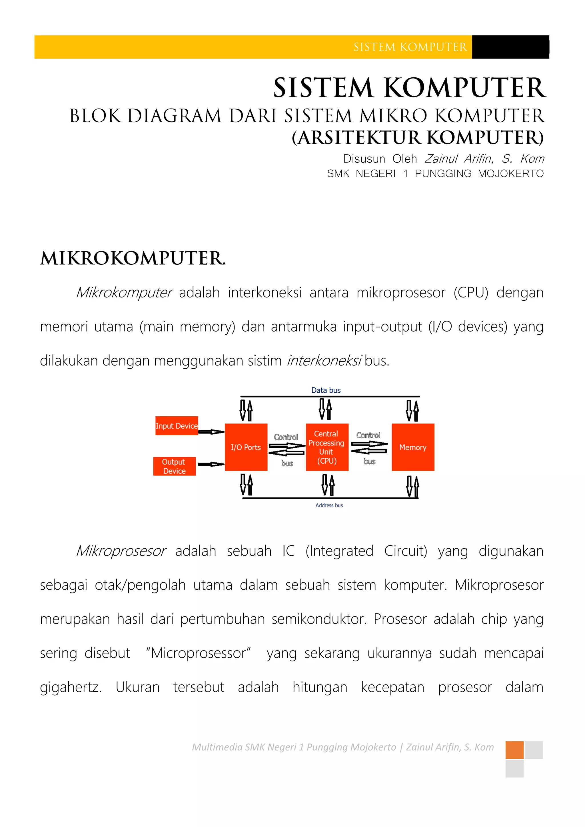 Sistem komputer blok diagram dari sistem mikro komputer | PDF