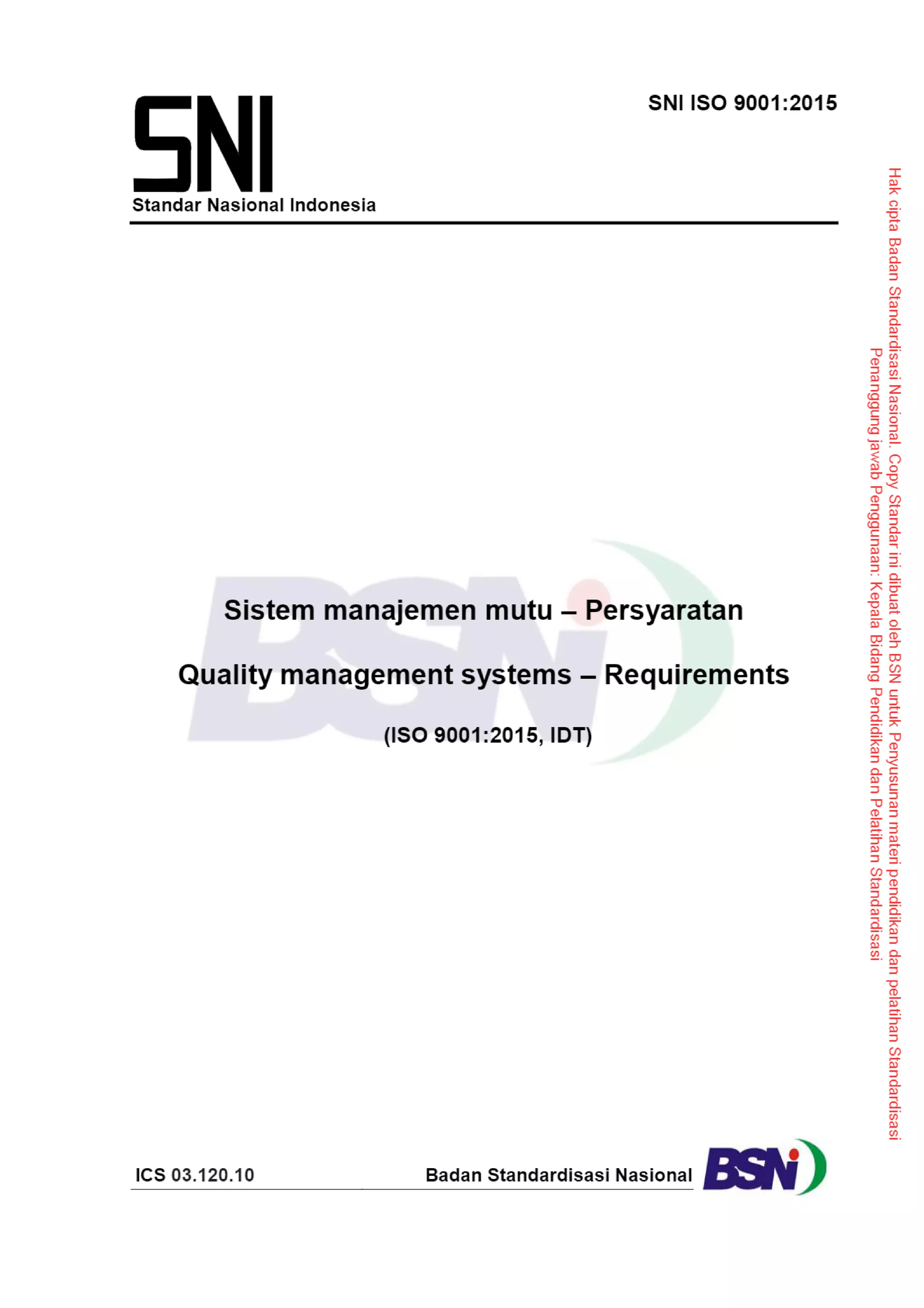Sistem Manajemen Mutu Persyaratan (ISO 9001:2015) - Quality Management Systems Requirements ...
